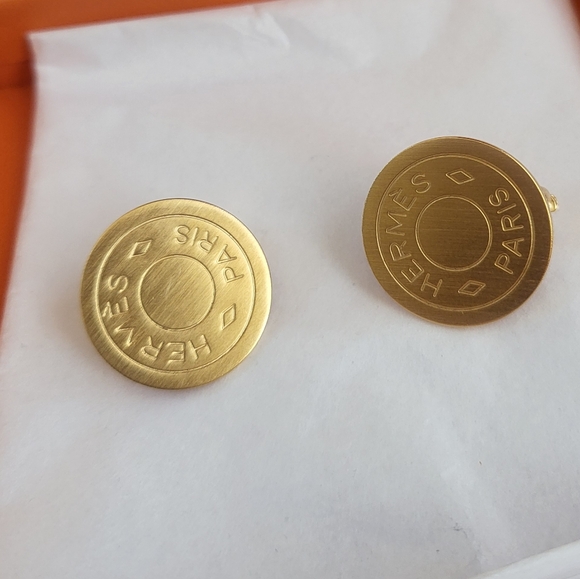 Hermes | Jewelry | Hermes Button Logo Gold Plated Clip On Earrings ...